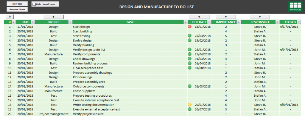 Project Management Spreadsheet Custom Design | EnginExcel